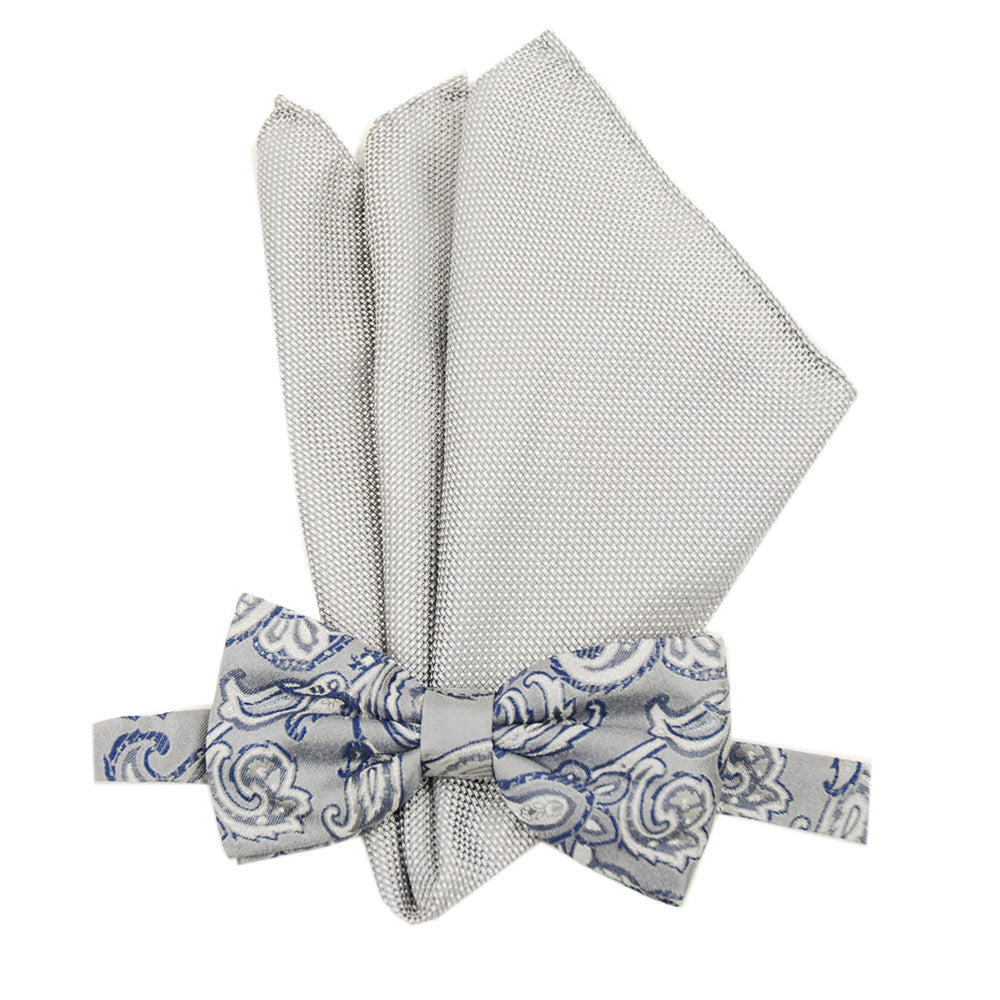 Grey bow tie and pocket square set ⎪ Accessory set as a gift